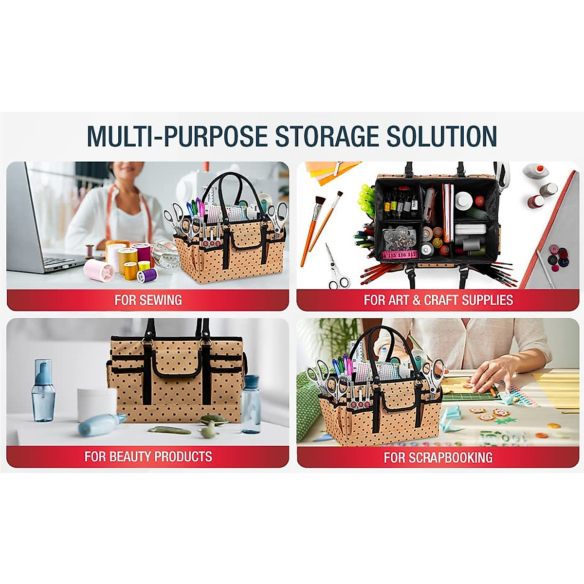 SINGER Storage Collapsible Tote Caddy, Sewing & Craft Storage, Polka Dot Print