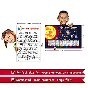 26 Set of 50 Educational Posters for Kids - Multiplication Chart, Alphabet, Periodic Table, Solar, USA, World, Map, Sight Words, Homeschool Supplies, Classroom Decorations - Laminated & Flat, 17x11