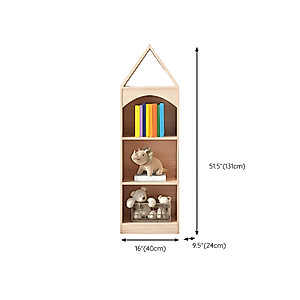 LITFAD Freestanding Kids Bookshelf Nordic Home Kids Storage Cubby Solid Wood Cubby Storage Bookcase Kindergarten Storage Cabinet Modern Display Shelf - Pine 79" L x 9" W x 52" H