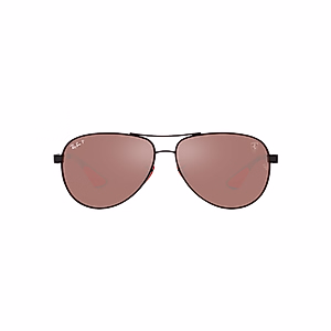 Ray-Ban RB8331M Scuderia Ferrari Collection Aviator Sunglasses, Matte Black/Purple Mirrored Silver Polarized, 61 mm