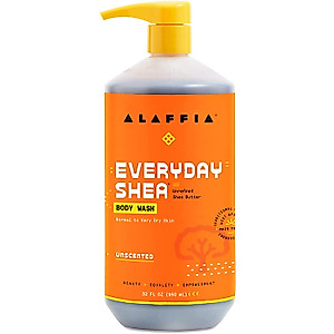 Alaffia Everyday Shea Body Wash, Naturally Helps Moisturize and Cleanse Without Stripping Natural Oils with Fair Trade Shea Butter, Neem, and Coconut Oil, Unscented, 2 Pack - 32 Fl Oz Ea