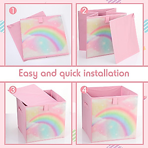 Geetery 8 Pack Cube Storage Bin 11 x 11 Inch Fabric Foldable Storage Organizer with Handles for Kids Toy Box Cube Baskets for Home, Kids Room, Closet, Nursery Room, Bedroom (Pink,Unicorn)