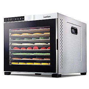 Ivation 10 Tray Commercial Food Dehydrator Machine | 1000w, Digital Adjustable Timer and Temperature Control | Dryer for Jerky, Herb, Meat, Beef, Fruit and To Dry Vegetables | Stainless Steel