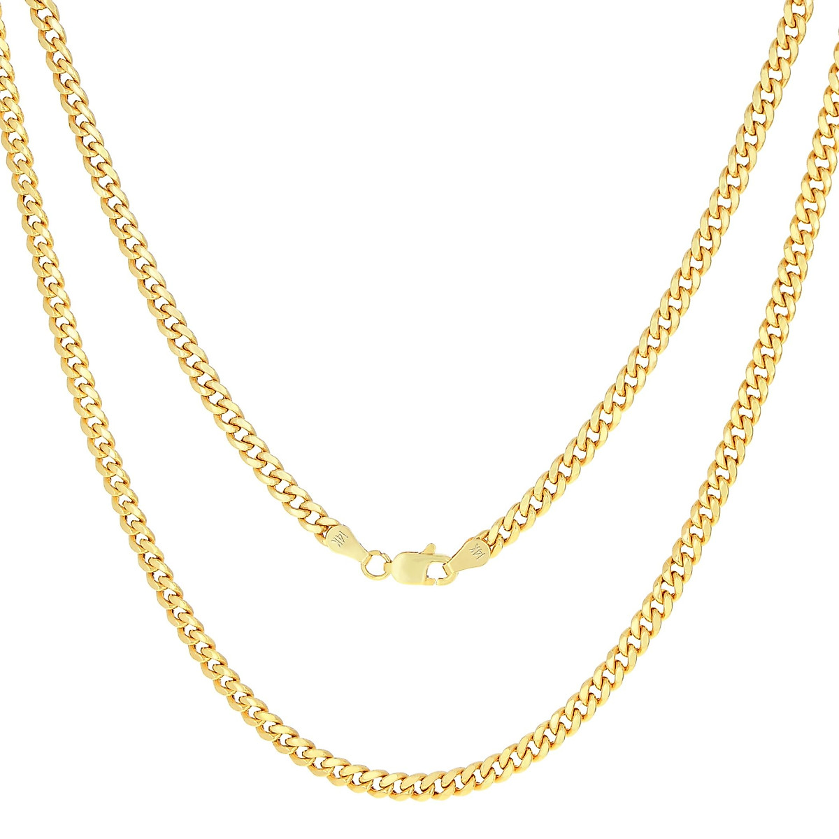 Nuragold 14k Yellow Gold 4mm Miami Cuban Link Chain Pendant Necklace, Mens Womens Jewelry 16" 18" 20" 22" 24" 26" 28" 30"
