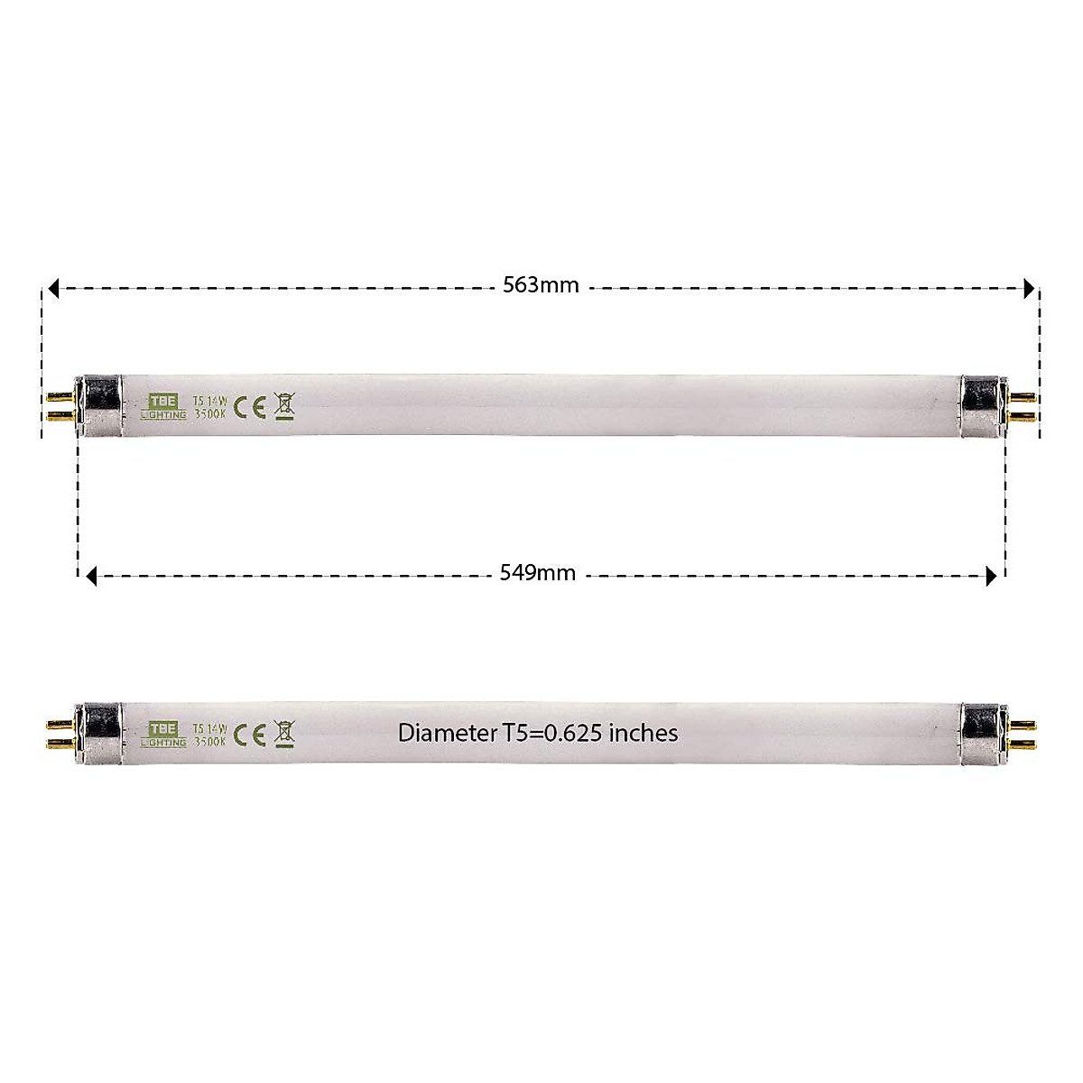 TBE LIGHTING 14w / 22 inch Soft White 3500K Tubes - F14T5/D Fluorescent Tube Lamps / 22''- CFL Bulbs - G5 2-Pin Base Fittings - T5 High Efficiency Lamps (4-Pack)