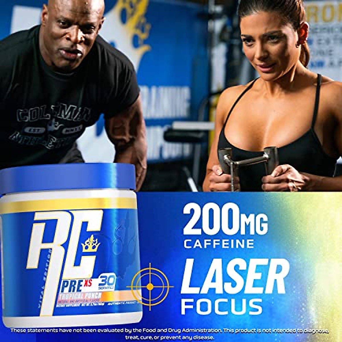 Ronnie Coleman Signature Series Pre XS Pre Workout Powder for Women and Men for Extreme Energy and Focus Supplement with Beta-Alanine, 200mg Caffeine Per Serving, Cotton Candy, 30 Servings