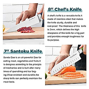 GrandMesser Kitchen Knives, 2 Piece Ultra Sharp 8 inch Chef Knife and 7 inch Santoku Knife, German Carbon Stainless Steel Forging Cooking knife Set, with Ergonomic Handle and Gift Box