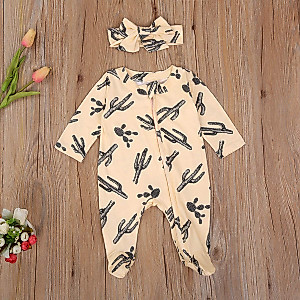 CIYCUIT Baby Girls Cactus Footies Newborn Zip Up Onesie Romper (B Cactus, 0-3 Months)