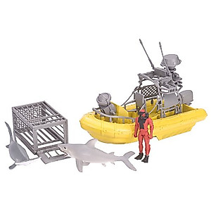 Wild Republic E-Team X Shark Set Playset, Action Figure, Shark, Boat, Diving Cage, Gifts for Kids, 4-Piece Set 15394 , Cuddlekins
