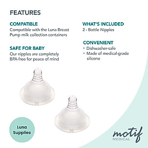 Motif Medical Slow-Flow Baby Bottle Nipples for Luna