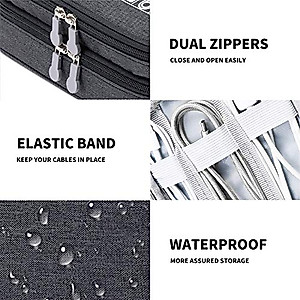 mygreen Electronics Travel Organizer, Watreproof Electronic Accessories Case Portable Double Layer Cable Storage Bag for Cord, Charger, Flash Drive, Phone, Ipad Mini, SD Card, Gifts for Him Black