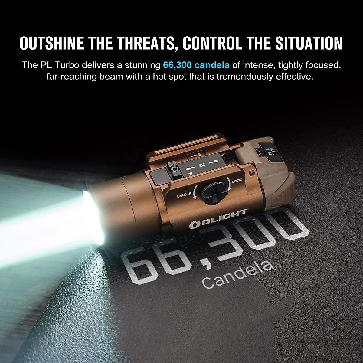 OLIGHT PL Turbo Weaponlight, 800-Lumen 515 Meters Long-Range Tactical Flashlight, 66,300 High Candela Compact Rail-Mounted light with Strobe Function and Rail Locating Keys, Fits Picatinny and GL Rail