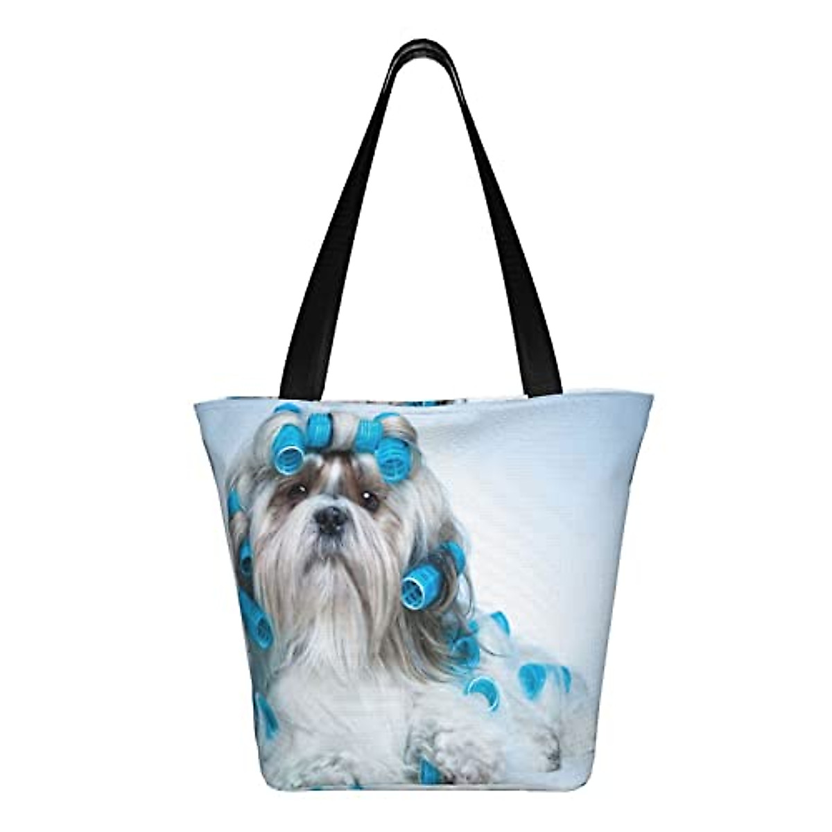 Shih Fur Tzu Dog Curlers Haired Women's Shoulder Handbag Gym Tote Bag Storage Handle Bag