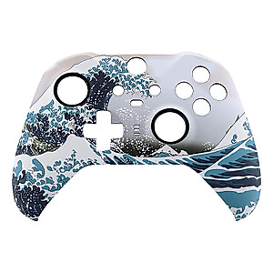 eXtremeRate The Great Wave Patterned Faceplate Cover, Soft Touch Front Housing Shell Case Replacement Kit for Xbox One Elite Series 2, Xbox Elite 2 Core Controller Model 1797 - Accent Rings Included
