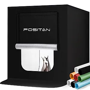 FOSITAN Photo Light Box, Upgrade 8 Backdrops Photo Studio Box, 20"/50cm Adjustable Brightness Portable Folding Shooting Tent, Tabletop Photography Box with Bright LEDs