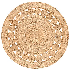 SAFAVIEH Natural Fiber Round Collection 3' Round Natural NFB306A Handmade Boho Country Charm Jute Area Rug