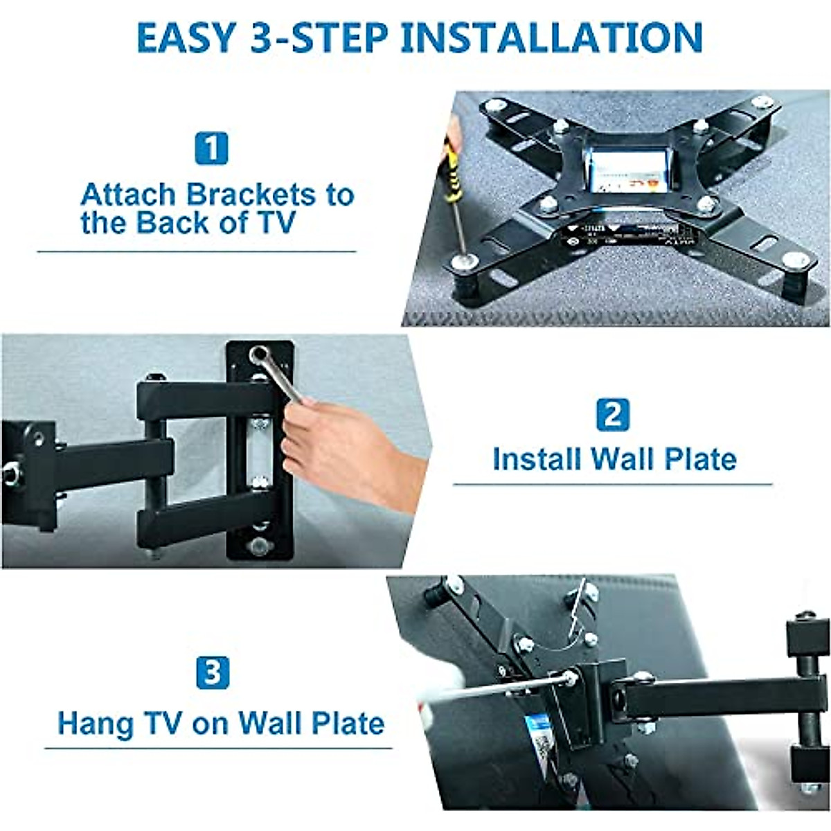 Full Motion TV Wall Mount TV Bracket with 360°Rotation, JUSTSTONE Swivel Tilt Extension TV Mount Fits Most 13-45 Inch TVs & Monitors, Max VESA 200x200mm, Holds up to 55lbs/25kg