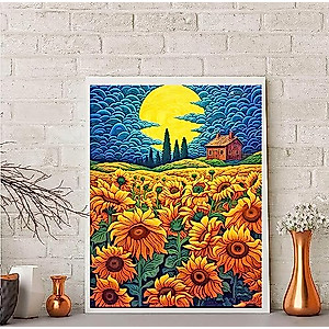DOTSOPS Sunflower Diamond Painting DIY Diamond Painting Kits 5D Art for Adults Art Glitter Suitable Kids Home Wall Fall Decor Gifts of Crystal Rhinestone Embroidery Craft Autumn Drawing 12x16inch