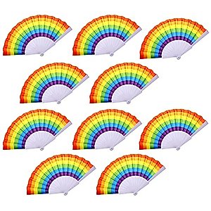 Hananona 10 Pcs Rainbow Folding Fans Colorful Hand Held Fan, Rainbow Party Decoration, LGBT Pride Month Fans Hand Folding Fans for Women/Men (Rainbow, 10)