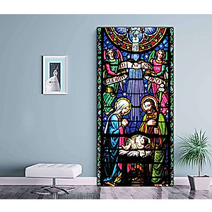 Holy Nativity Christmas Door Cover Manger Scene Religious Christmas Door Banner Backdrop Large Religious Christmas Decoration Large Xmas Door Sign Banner Jesus Nativity Backdrop 6.6 x 3.0 ft