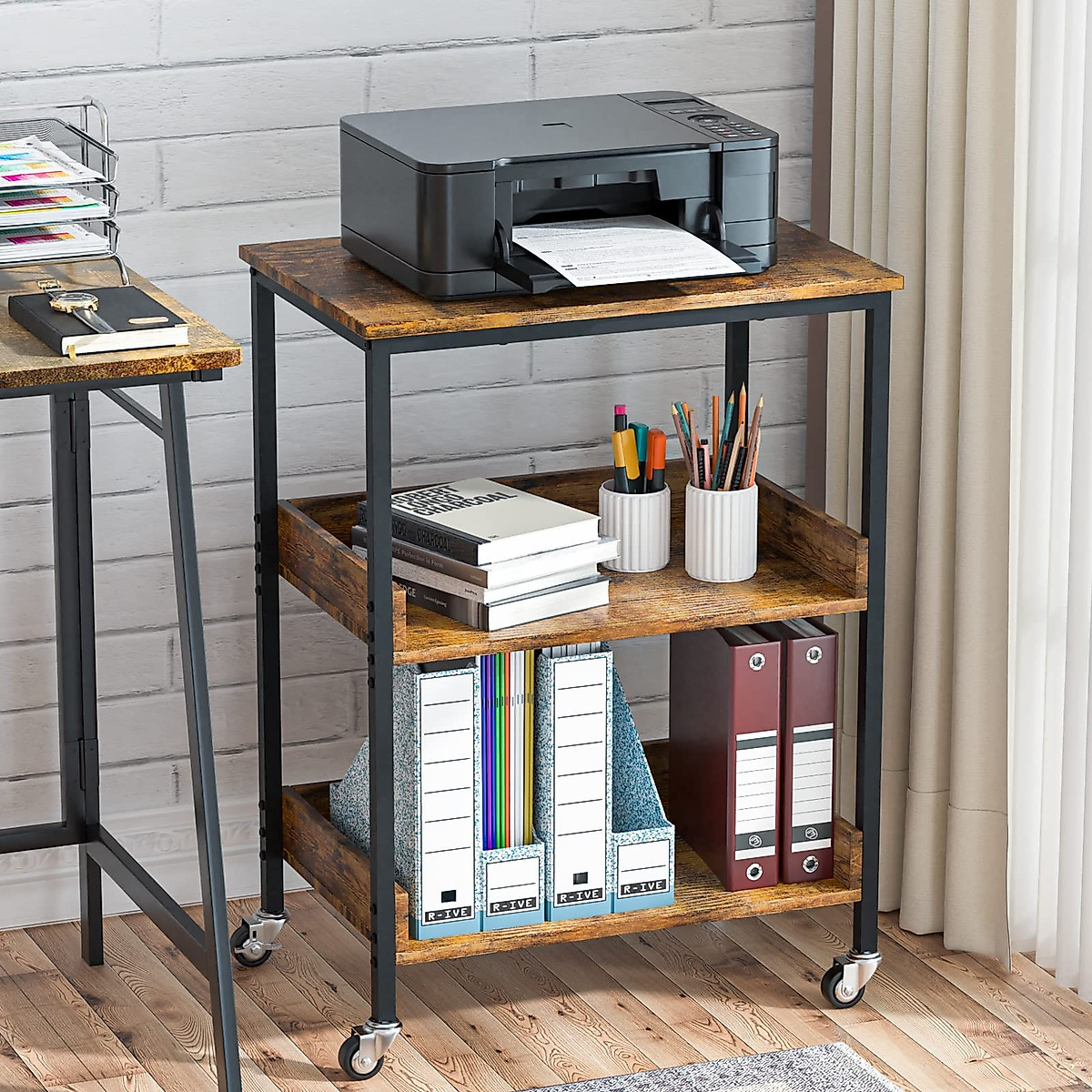 Kitchen Microwave Cart, 3 Tier Rolling Kitchen Utility Cart on Wheels Coffee Cart, Kitchen Storage Islands for Living and Kitchen Room