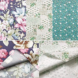 Qililandiy 7 Pieces Floral Printed Quilting Fabric, 100% Cotton Fat Quarter Fabric Bundles Fabric for Sewing Crafting Scrapbooking, 46cmx56cm (Approx. 18"x22") (Peony Lily)