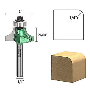 KOWOOD Pro Roundover Bit Set 4 Pcs, 1/4 Inch Shank Router Bit Set, R:1/8", 3/16", 1/4", 5/16"，Designed for Woodworking Enthusiasts