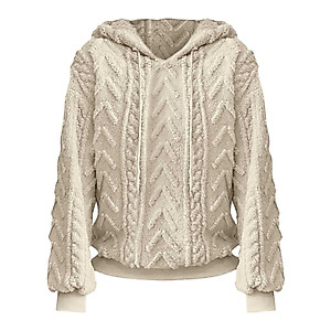 Black of Friday Deals 2023, Oversized Sweatshirts for Women Loose Fit Cable Knit Chunky Sweater Long Sleeve Thermal Plush Fleece Pullover Sweatshirts Lightweight Hoodie Winter Clothes L-Beige L