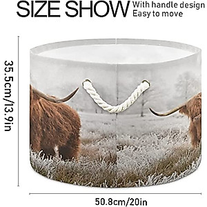 PAYOHTO Large Rope Basket Scottish Highland Cow Decor Baby Stuff Storage Baskets Blanket Clothes Pillows Toys Storage Bin Holder Water Resistant Laundry Hamper Farmhouse Living Room Western Home Decor