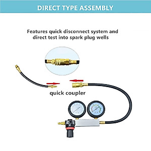 Prokomon Cylinder Leak Down Tester,Gasoline Engine Cylinder Dual Gauge Leakdown Compression Tester kit with 10 12 14mm Spark Plugs on Car Truck Motorcycle
