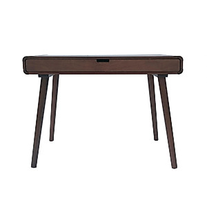 HyorecyTech Home Office Vintage Desk with rubberwood Legs, Solid Wood Writing Desk with Large Drawer, Mid Century Solid Wood Computer Desk for Home Office, Reading Room (Wood Desk- Brown)