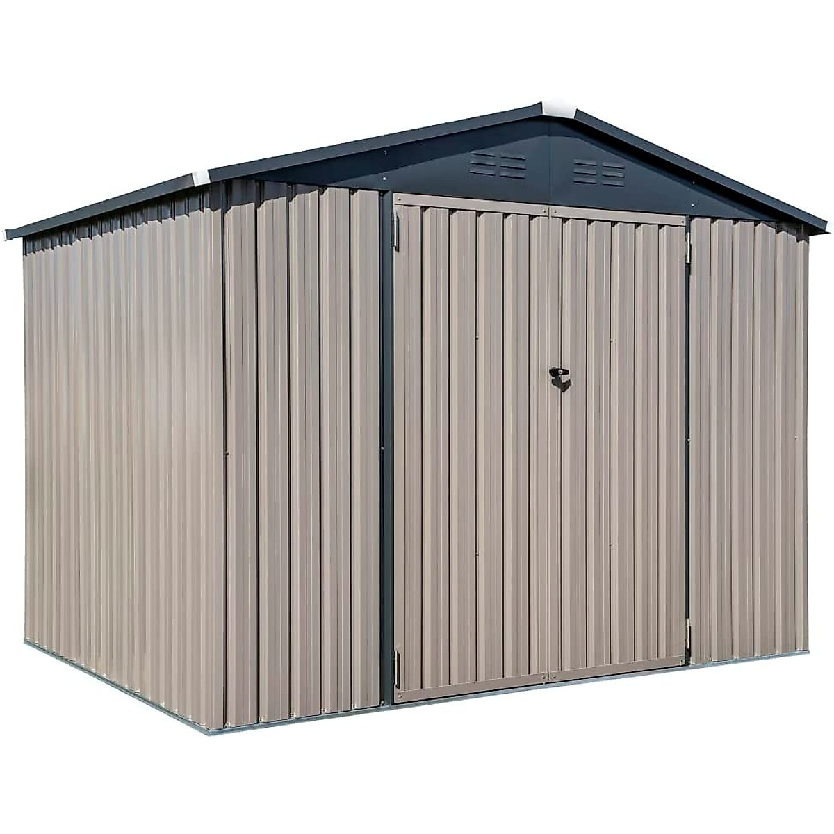 Cover-It 8x6 Metal Outdoor Galvanized Steel Storage Shed with Swinging Double Lockable Doors for Backyard or Patio Storage of Bikes, Grills, Supplies, Tools, Toys, for Lawn, Garden, and Camping, Tan