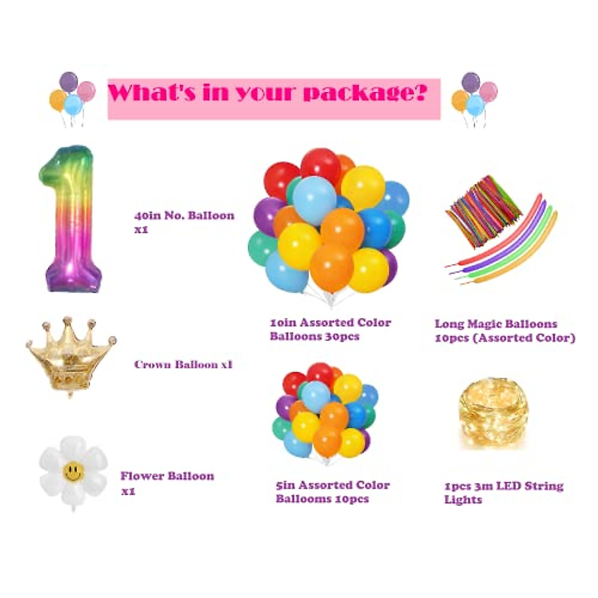 54Pcs Set | Giant, Rainbow Number 1 Balloon 40 Inch Large globos Foil Mylar Big Number Balloon Digital 1 for First Birthday Party | Wedding Bridal Shower Photo Shoot, Anniversary (Rainbow 1）