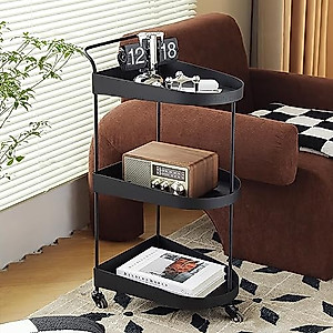VLOBAOM Modern Serving Bar Cart, 3-Tier Storage Rolling Cart, Side Table with Wheels, Organizer Utility Rolling Cart Mobile Shelving Unit,15''Dx9''Wx31''H,Black