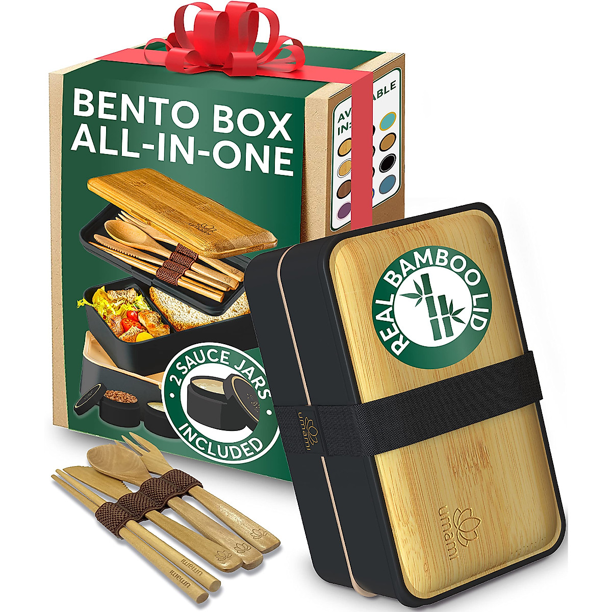 Umami Premium 40 oz Bento Lunch Box with 36 oz Glass Food Storage Container Set, Leak-Proof, Eco-Friendly, Spacious, and Perfect for Packing Healthy Meals and Leftovers