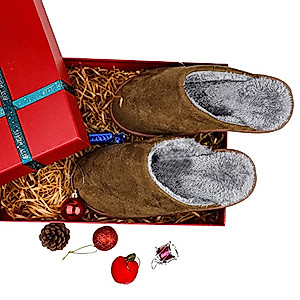 riemot Men's Women's Furry Warm Slippers, Memory Foam Slippers Comfortable Closed Toe House Slippers Shoes Anti slip Sandals Lightweight Winter Indooor Slippers Brown EU 44-45