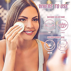 Veemos Reusable Cotton Rounds,14 Pieces Dual Sided Makeup Remover Pads with Washable Laundry Bag & Storage Box,Eco Friendly Bamboo Cotton Pads (Cream)