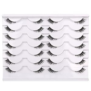 Half False Eyelashes with Clear Band Wispy Cat Eye Look Natural Short Accent Lashes Faux Mink Fake Eyelashes 14 Pairs Pack
