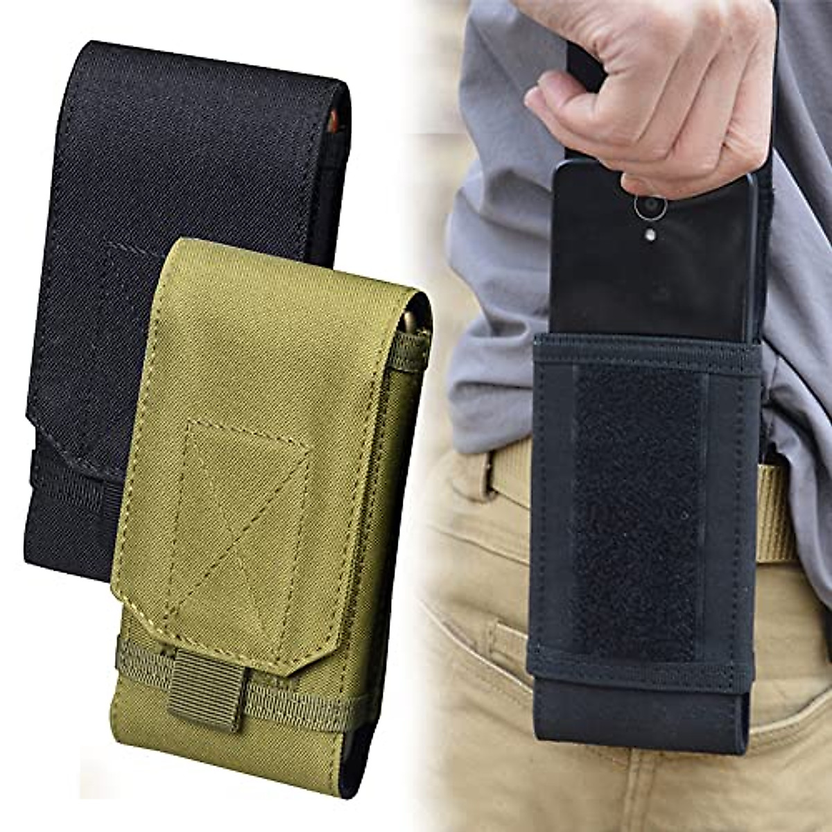 Universal Tactical MOLLE Holster Army Mobile Phone Belt Pouch EDC Security Pack Carry Accessory Kit Waist Bag Case Compatible iPhone 13 14 Pro X XS Max XR 7 8 Plus Samsung Galaxy S10 S9 S8 Plus