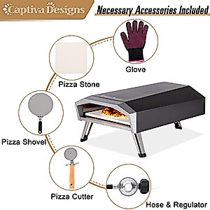 Captiva Designs Portable Outdoor Pizza Oven, Gas Pizza Oven for 13" Pizza, Propane Pizza Maker with Necessary Accessories - Ideal for Any Outdoor Kitchen