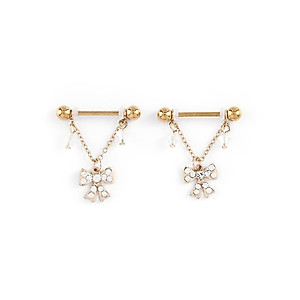 Wriidy Nipple Rings Nipple Piercing 316L Surgical Steel Straight Barbell with Dangly Rhinestone Bowknot 14G Body Piercing Accessory for Women and Girls (2 Pcs)