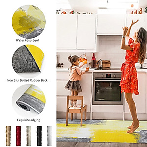 Kitchen Rugs and Mats Non-Slip Cushioned Anti-Fatigue Kitchen Rug with Runner Set of 2, Yellow Gray Modern Abstract Art Painting Graffiti Design Kitchen Mats for Floor 15.7x23.6inch+15.7x47.2inch