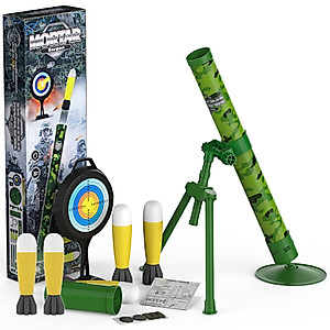 Sarpan Mortar Launcher Toy Set Gift for Kids Ages 6-12, Rockets Shooting Military Blaster Foam Play Game Kits with 5 Safe Foam Shells for Boys Girls