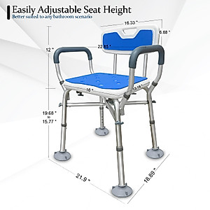 Bcareself Shower Chair with Arms with Unique Heavy Duty Crossbar Supports Bath Chair with Back Bariatric Bath Stool Safety Handicap Shower Chair for Disabled Elderly Seniors Height Adjustable
