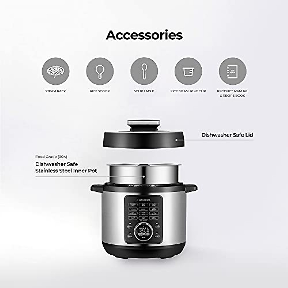 Cuckoo CMC-ZSN601F 8-in-1 Electric Pressure Cooker, Slow Cooker, Sauté, Steamer, Warmer, Sous Vide, 20 Menu Options, Stainless Steel Inner Pot, 6 QT, Black