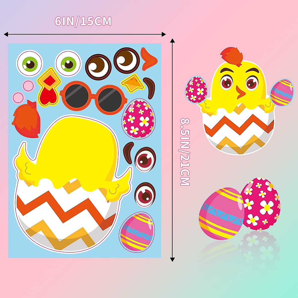 GonLei 24 Sheets Easter Crafts for Kids Ages 3-5,Easter Stickers Make Face,Easter Toddlers Activities Basket Stuffers,Classroom Craft Party Games Favors