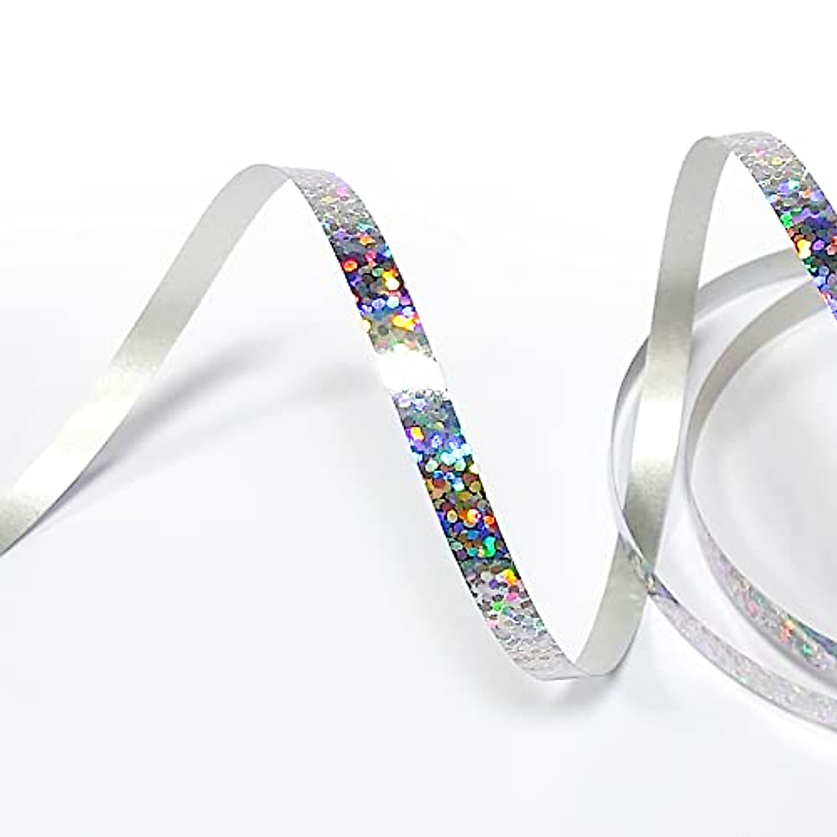 CT CRAFT LLC Poly Holographic Curling Ribbon Shiny Balloon Roll 5mm x 500m x 1R – Silver for Gift Box Wrapping Florist Flowers, Party Birthday Decorations, Festival Art Craft, Christmas Decor