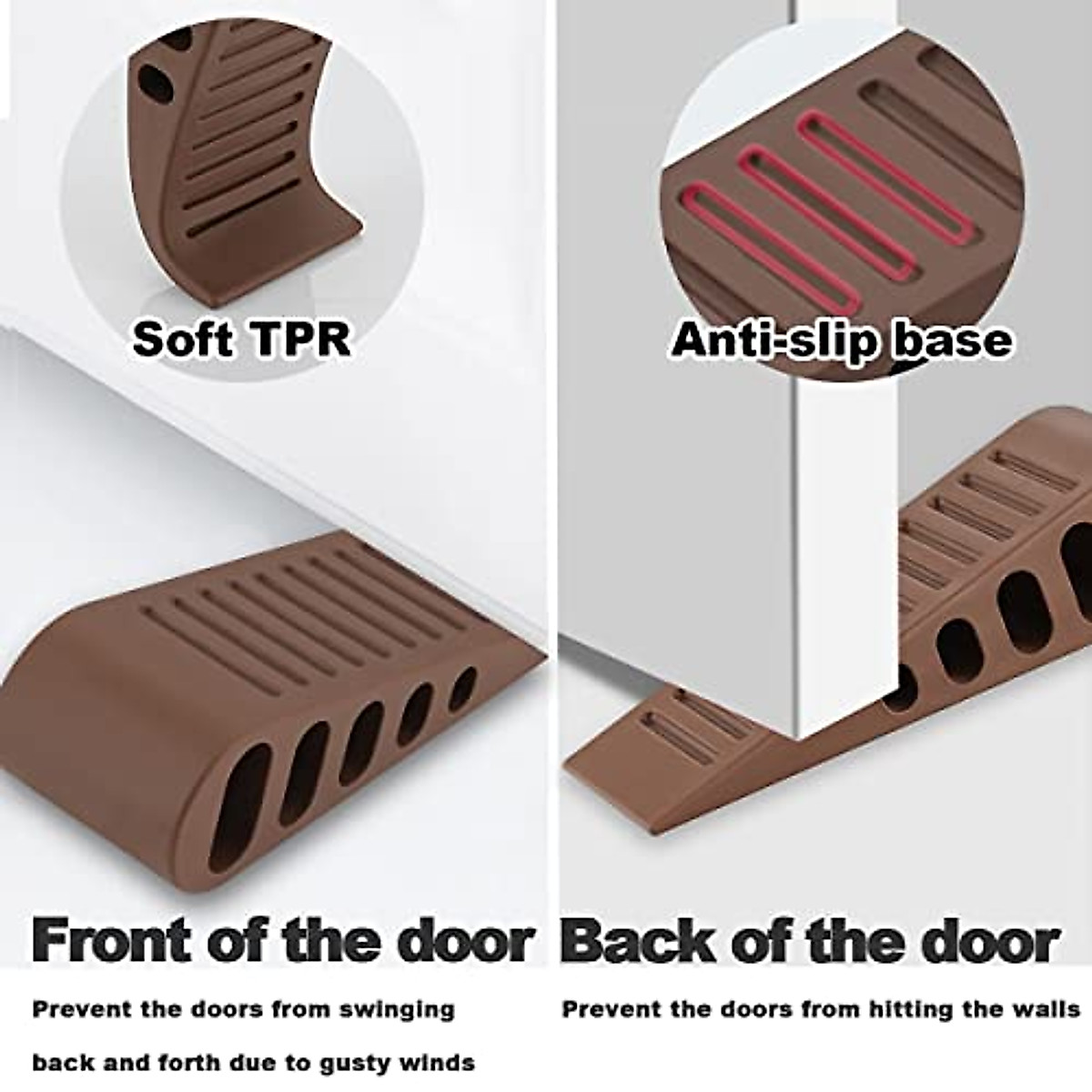 XQDWX Rubber Door Stopper, Anti-silp Soft TPR Sturdy Stackable Door Stop Wadge for Bottom of Heavy Duty Door on Multi Floor Carpet Concrete Tile Wood, 3 Pack Brown, 205DS-BR-3