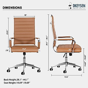 Okeysen Ergonomic Office Desk Chair, Modern PU Leather Conference Room Chairs Ribbed, High Back Executive Swivel Rolling Chair for Home, Office