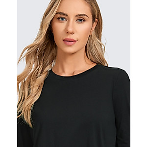 CRZ YOGA Pima Cotton Workout Long Sleeve Shirts for Women Athletic Crewneck Yoga Casual Tops Plain T-Shirt Black X-Small